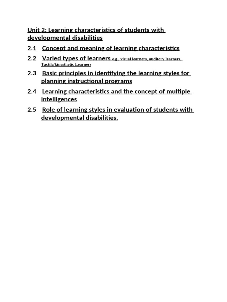 Unit 2 Learning Characteristics of Students With Developmental ...