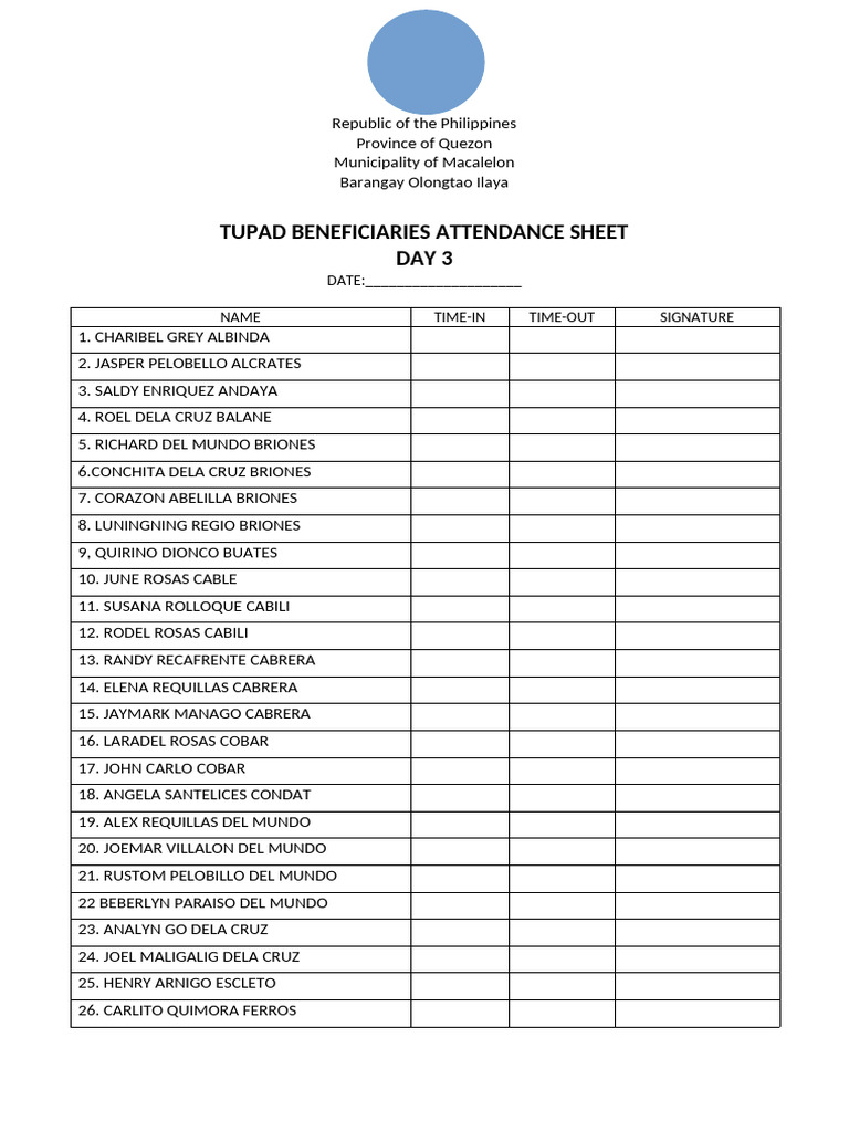 Attendance Tupad | PDF