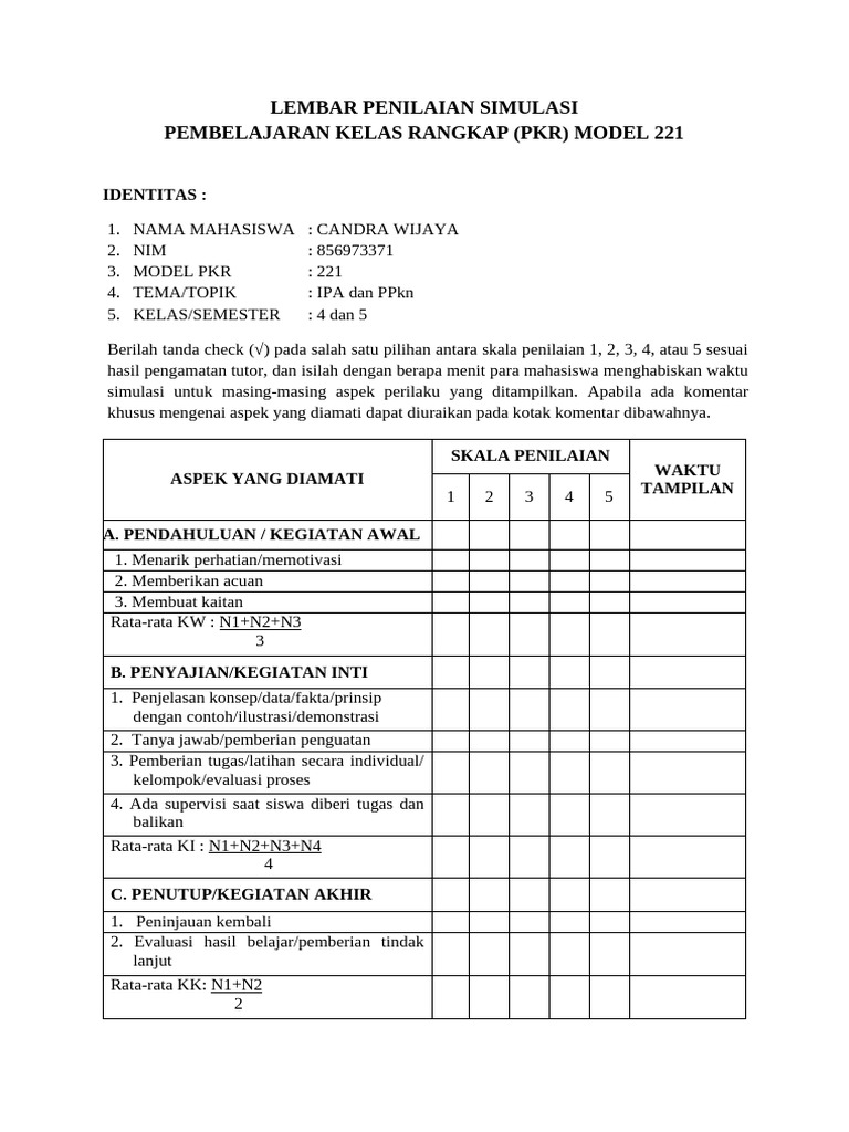 Lembar Penilaian Simulasi | PDF
