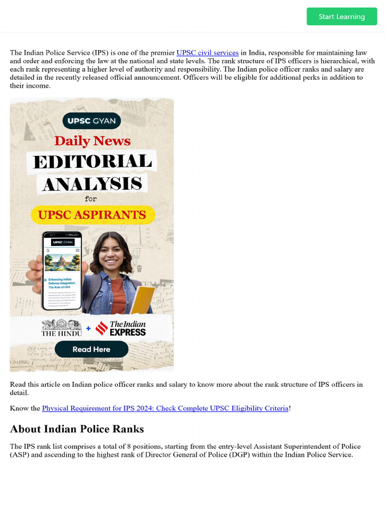 Indian Police Ranks and Salary - IPS Officer Ranks & Salary | PDF