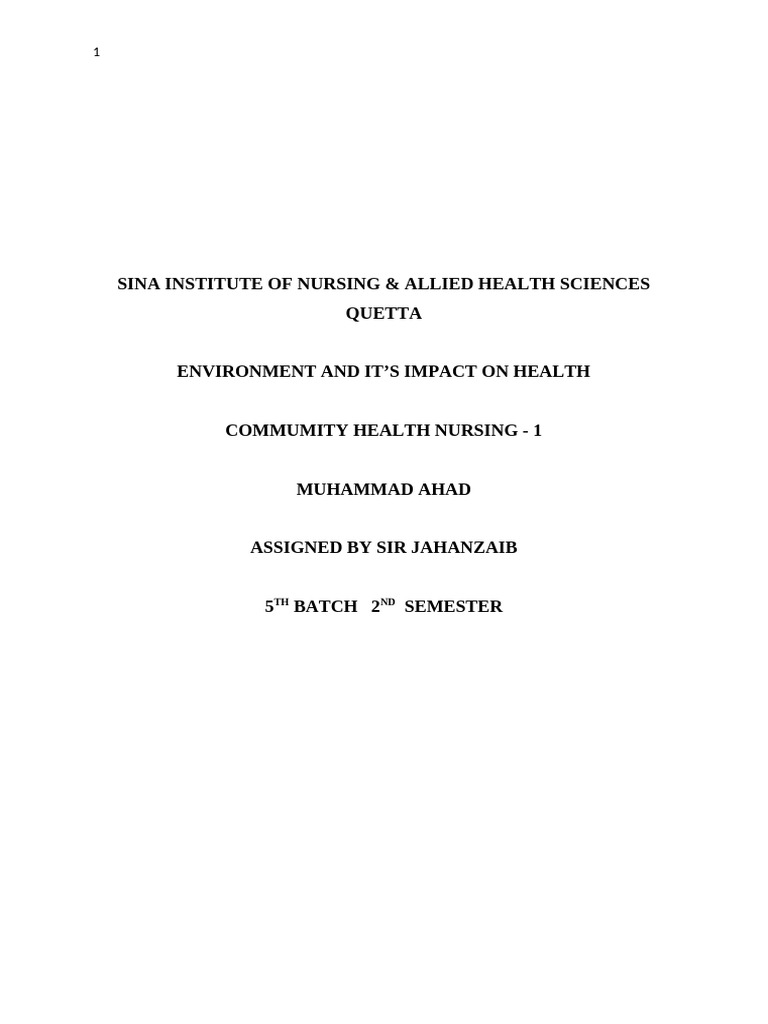 Assignment ENVOIRMENT AND IT'S IMPACT ON HEALTH | PDF | Air Pollution ...