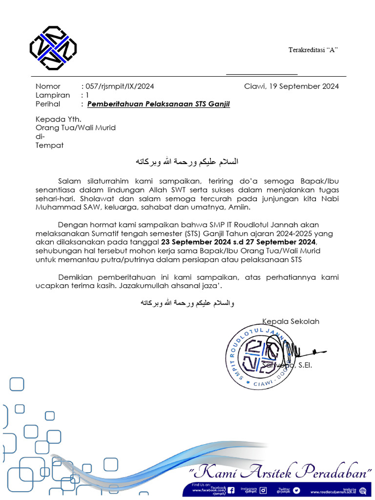 Surat Pemb. STS Ganjil 2024-2025 | PDF