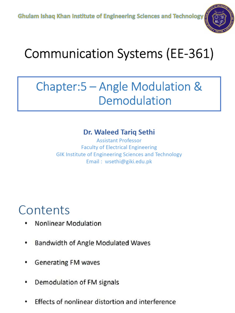 Communication Systems (EE-361) : Chapter:5 - Angle Modulation & Demodulation | PDF | Science ...