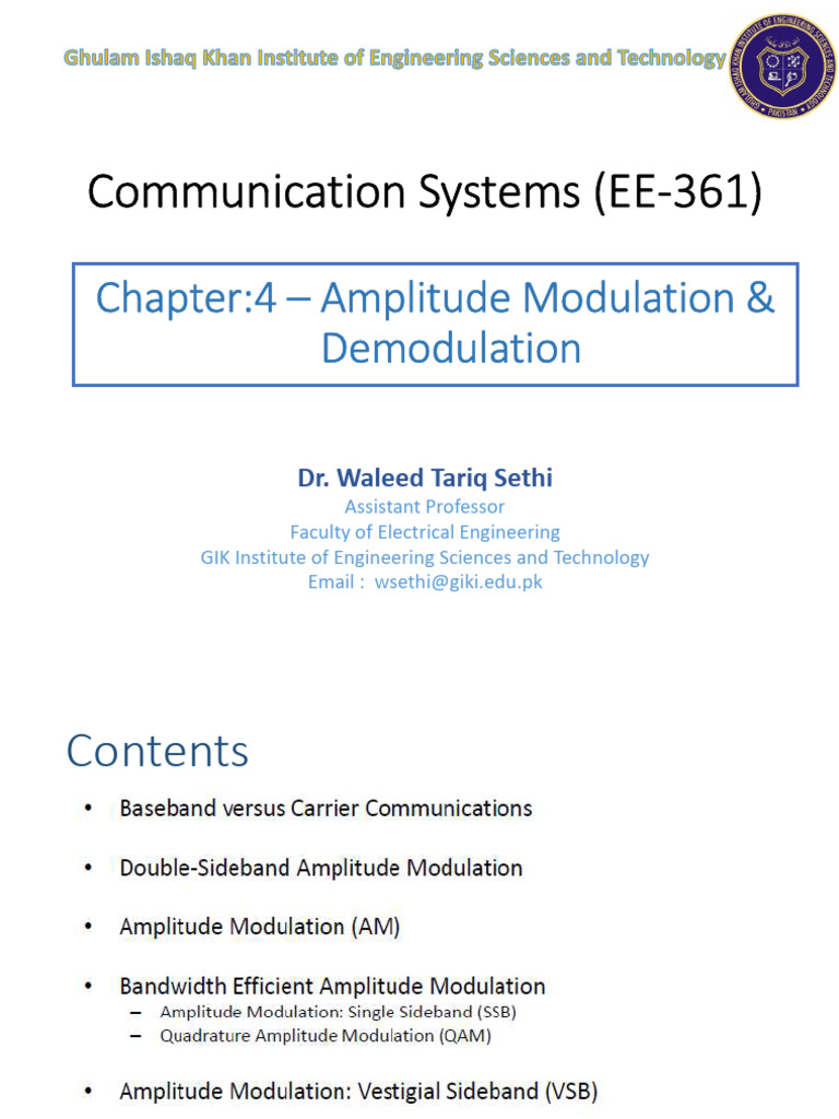Communication Systems (EE-361) : Chapter:4 - Amplitude Modulation ...