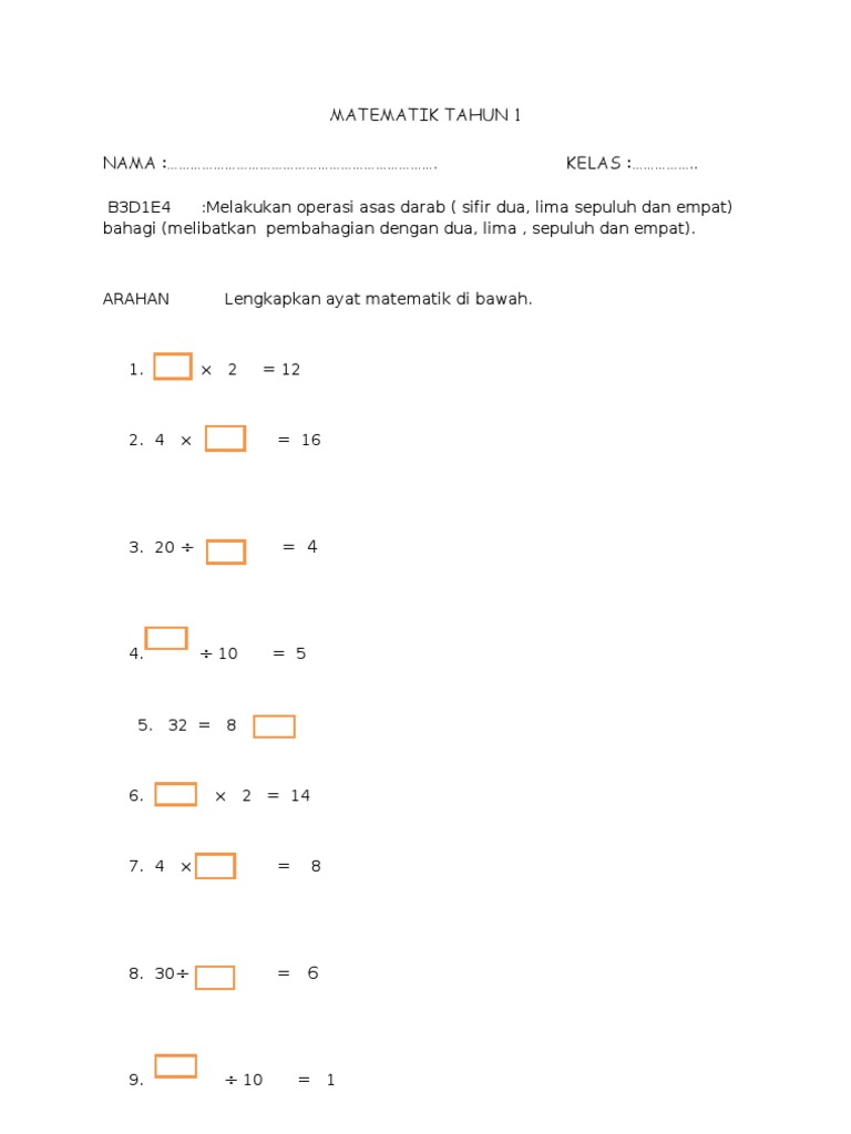 Darab Latihan Matematik Tahun 3 Bahagi Matematik Tahun 3 Bahagi Pdf