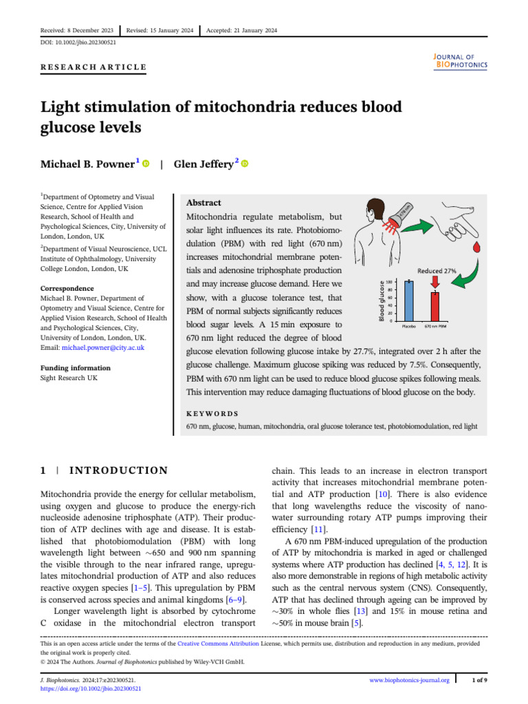 Light Therapy Reduces Blood Glucose Levels | PDF | Mitochondrion ...