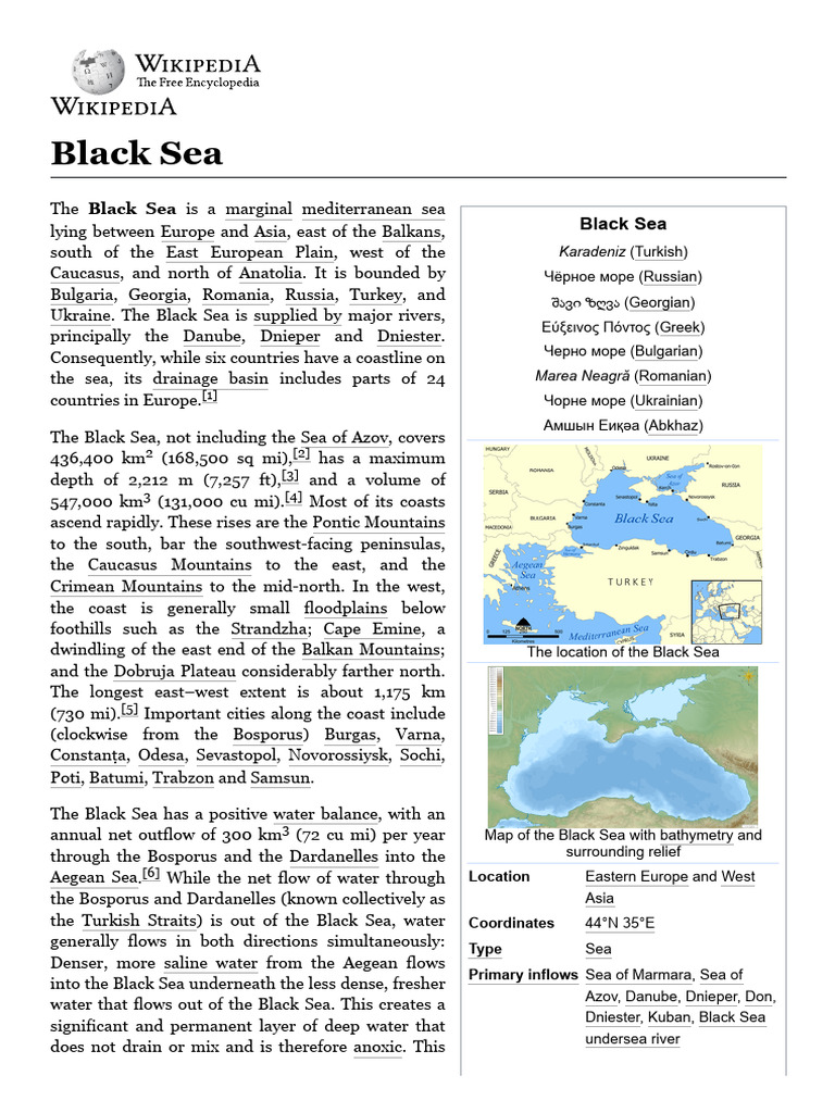 Black Sea - Wikipedia | PDF | Black Sea | Hydrology
