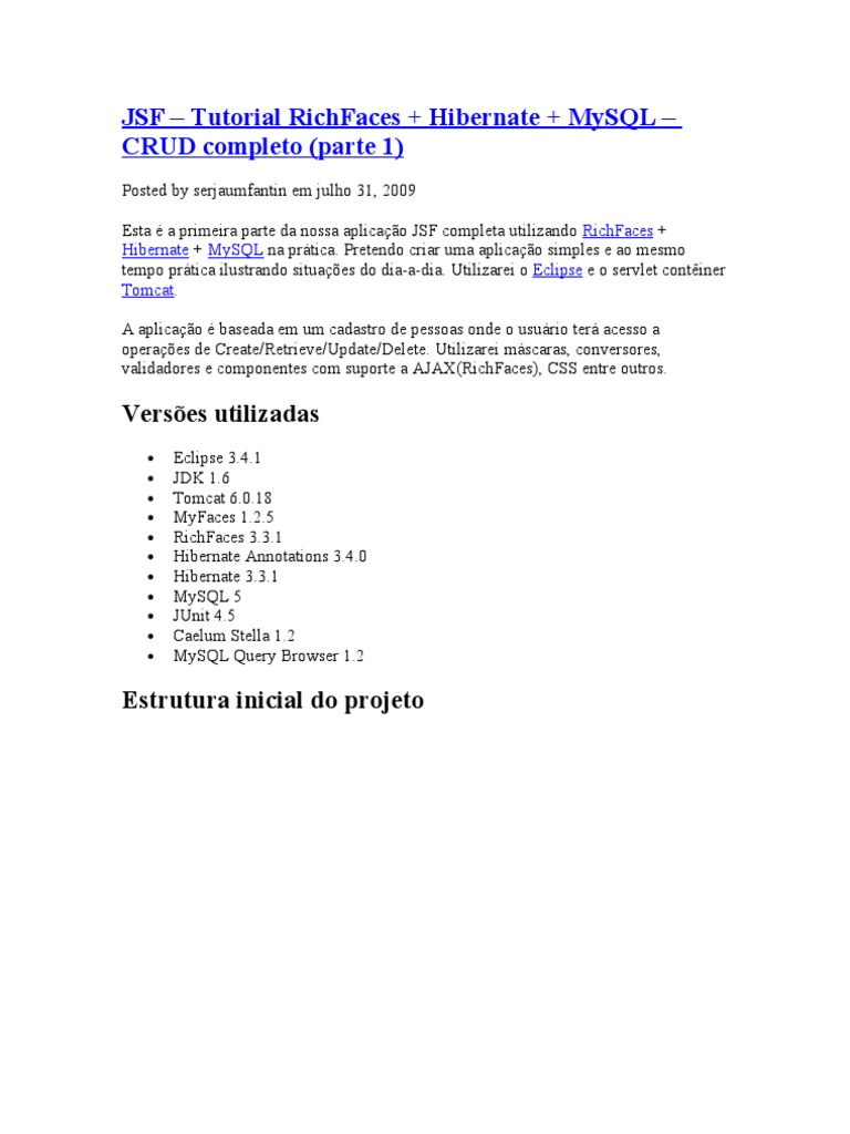 JSF Tutorial CRUD + Hibernate + Mysql | PDF | Html | Folhas de estilo ... JSF Tutorial CRUD + Hibernate + Mysql | PDF | Html | Folhas de estilo ...