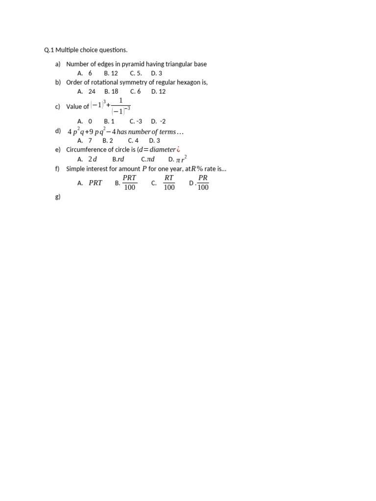 p q pq has number of terms … d diameter d rd πd π r P R PRT PRT RT PR | PDF