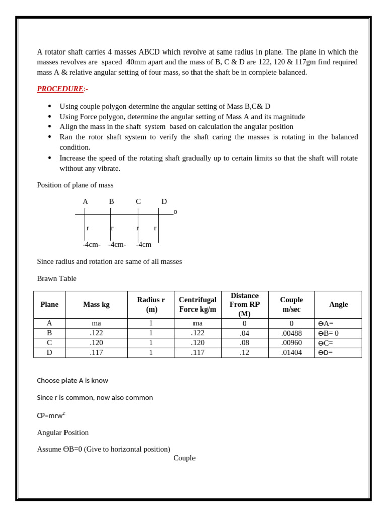 Balancing Rotator Shaft Masses | PDF | Angle | Force