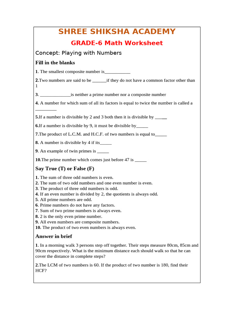 Grade 6 Math: Playing with Numbers | PDF