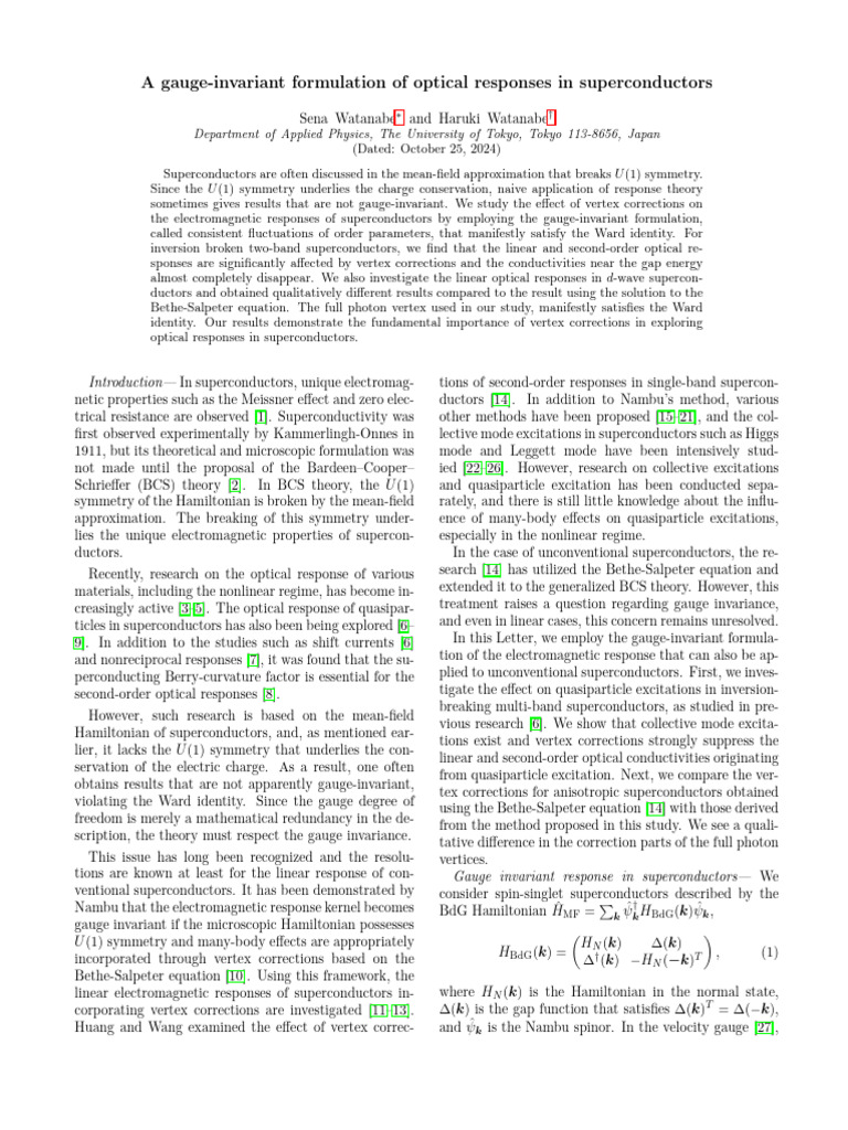 A Gauge-Invariant Formulation of Optical Responses in Superconductors ...