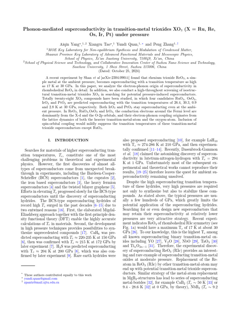 Phonon-Mediated Superconductivity in Transition-Metal Trioxides | PDF | Superconductivity ...