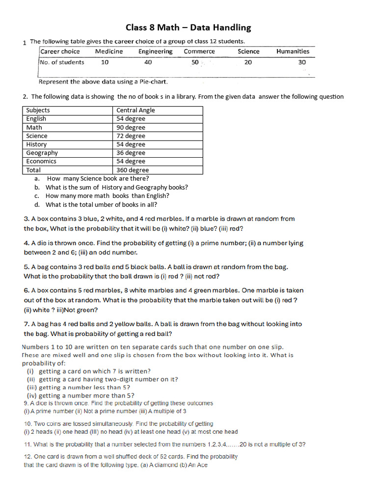 Grade 8 Data Handling Test | PDF | Teaching Methods & Materials