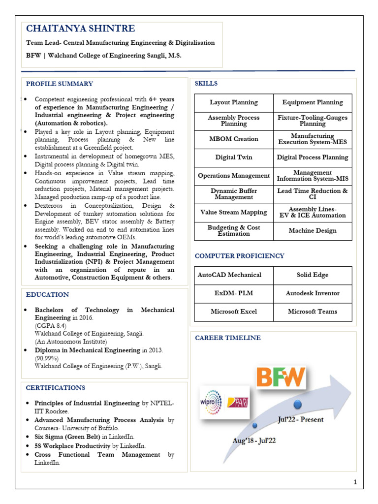 Resume - Chaitanya Shintre - R06 | PDF | Engineering