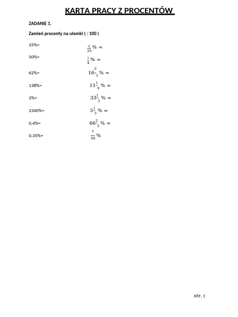 Karta Pracy Procenty Pdf