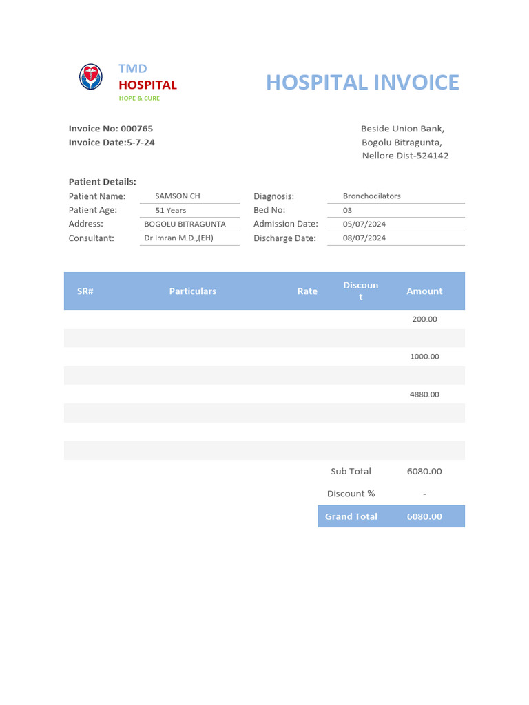 Medical Invoice Template | PDF