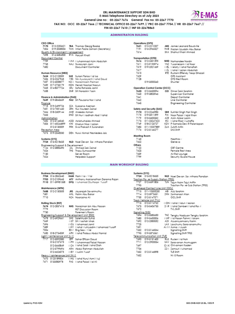 573928E-MAS Telephone Directory - July 2023 | PDF