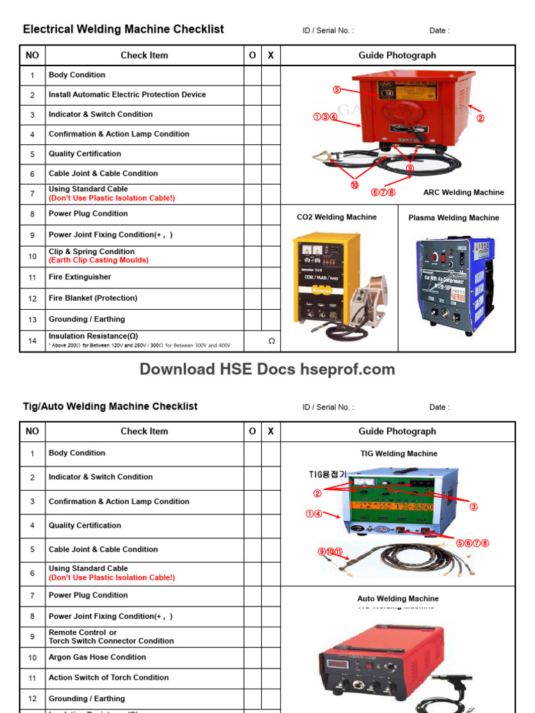 Welding Machine Safety Checklists | PDF | Electrical Connector | Welding