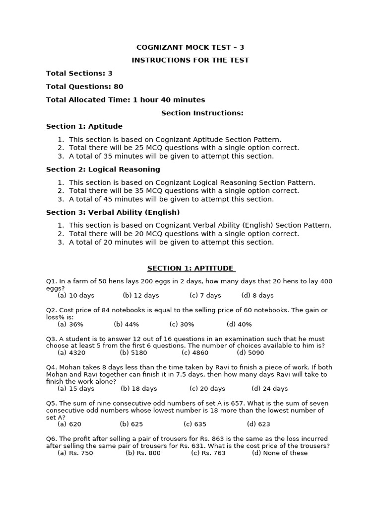 Cognizant Mock 3 | PDF | Multiple Choice | Question