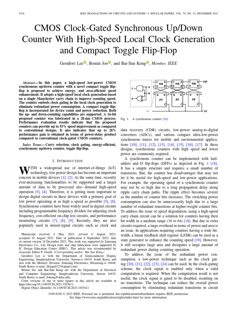 CMOS Clock-Gated Synchronous Up Down Counter With High-Speed Local Clock Generation and Compact ...