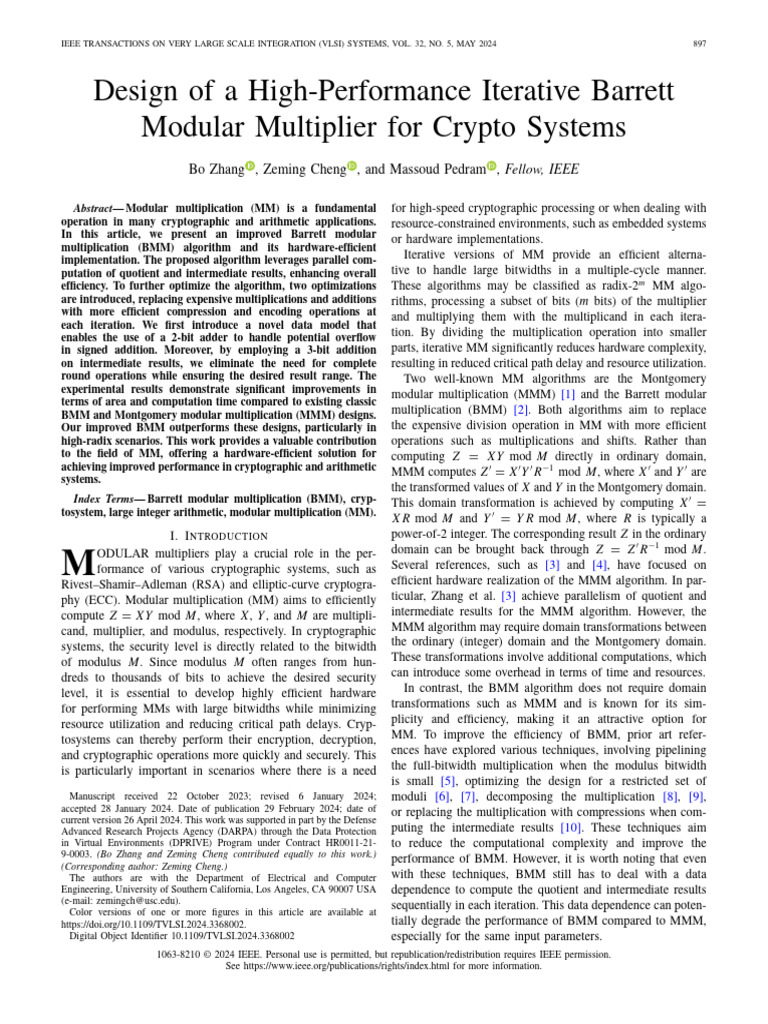 High-Performance Barrett Multiplier Design | PDF | Multiplication ...