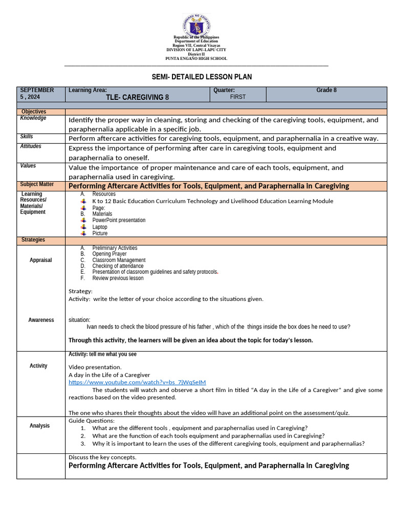 Week 5 TLE 8 LP | PDF | Caregiver | Learning