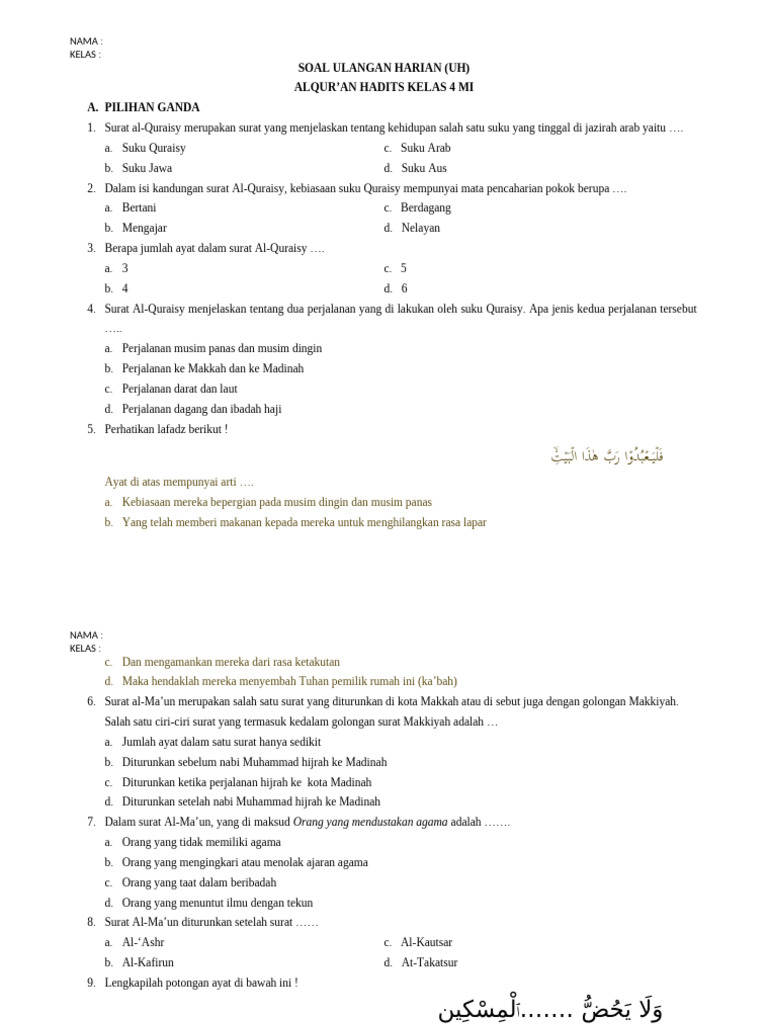 UH Qurdis Al Quraisy Dan Al-Maun | PDF | Agama & Spiritualitas