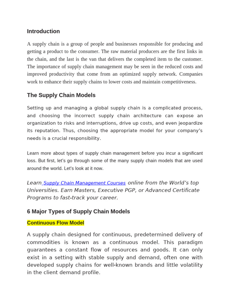 Introduction To Supply Chain | PDF | Supply Chain | Supply Chain Management