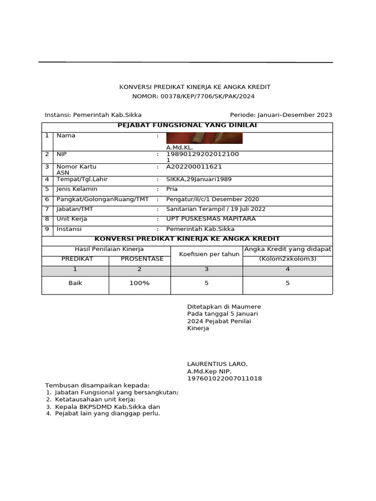 KONVERSI PREDIKAT KINERJA KE ANGKA KREDIT NOMOR Edit 2024 | PDF
