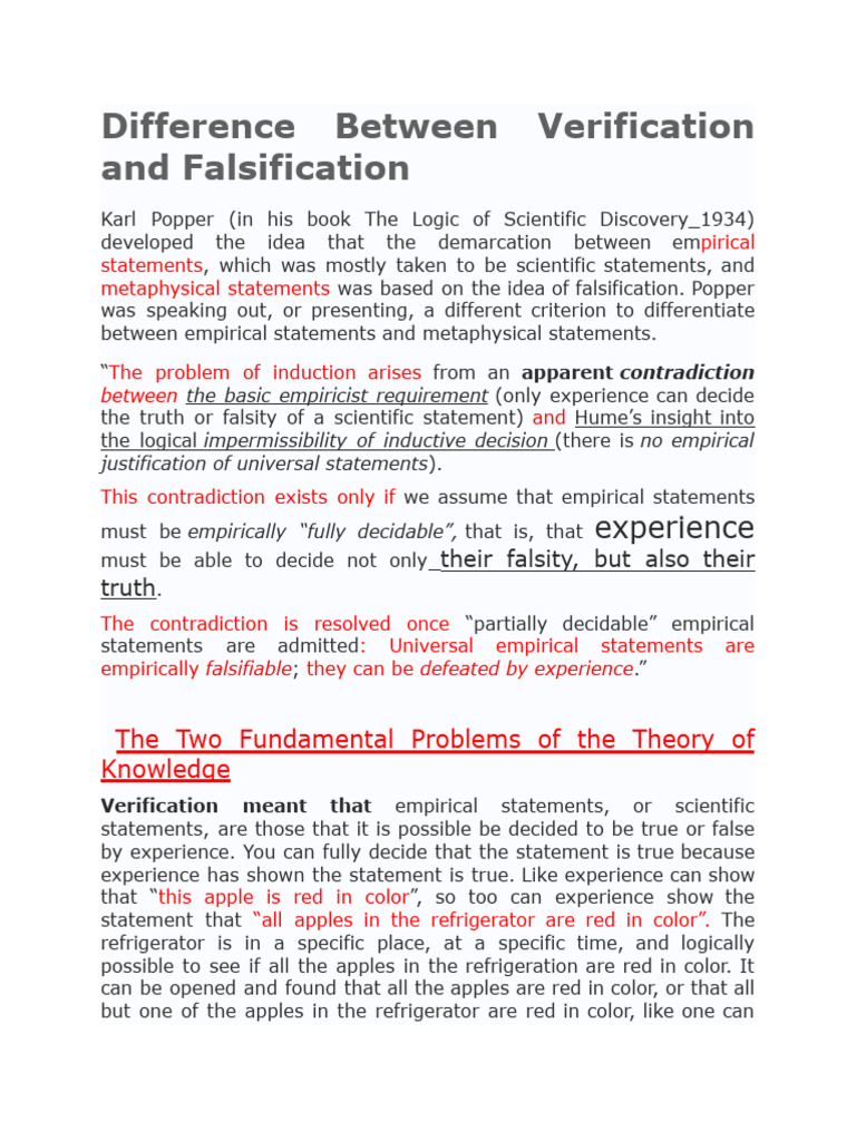 Difference Between Verification and | PDF | Falsifiability | Inductive ...