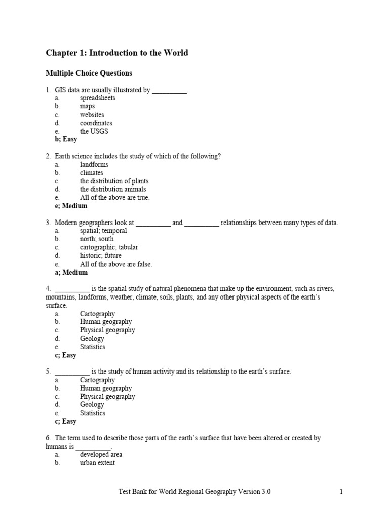 Test Bank For World Regional Geography Version 3.0 by Royal Berglee ...
