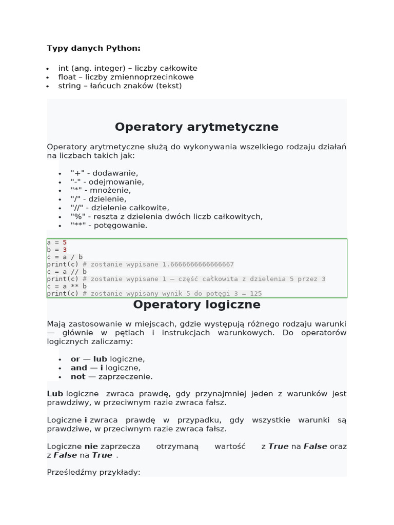 Operatory I Funkcje Matematyczne W Python | PDF