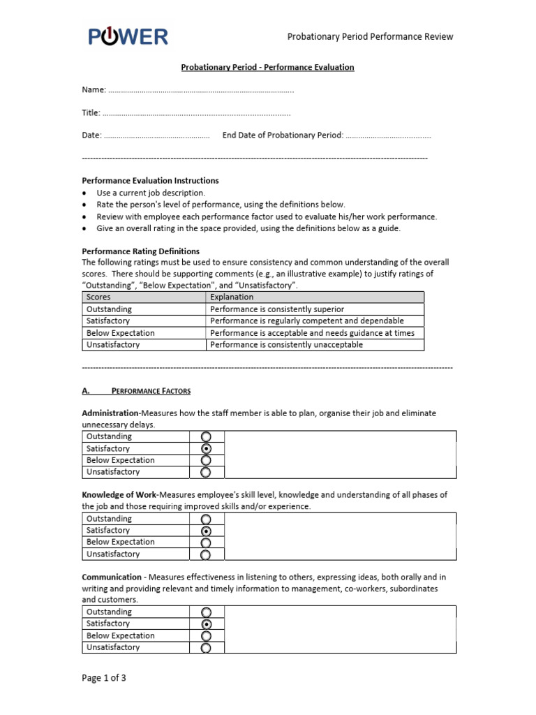 Performance Review Form_Probation_FINAL (4) | PDF | Performance ...