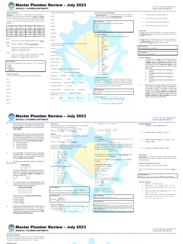 PLUMBING ARITHMETIC - MODULE 1-unlocked | PDF | Logarithm | Numbers