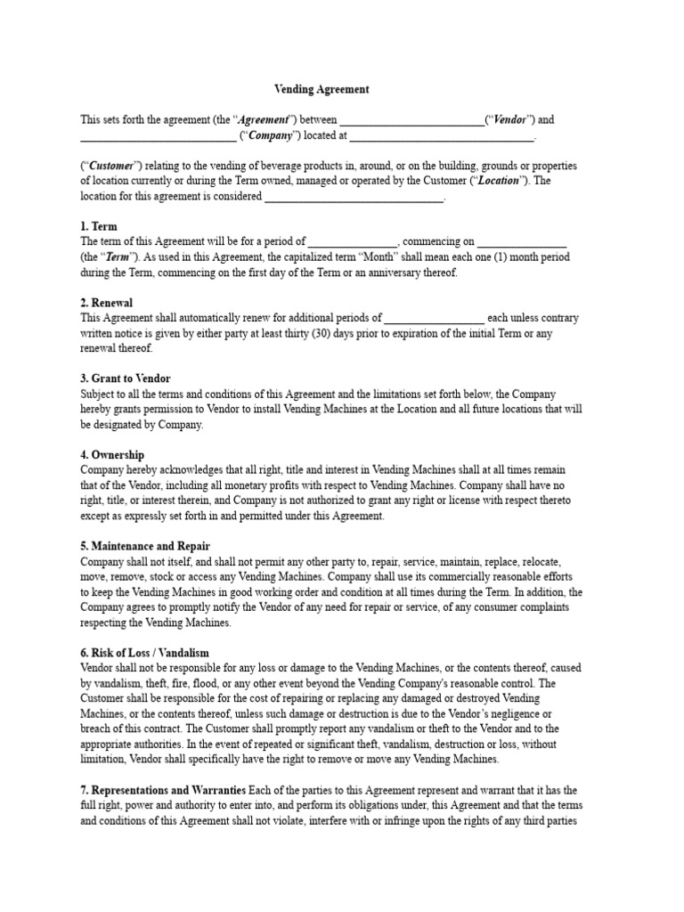 Vending Agreement Template | PDF | Private Law | Justice