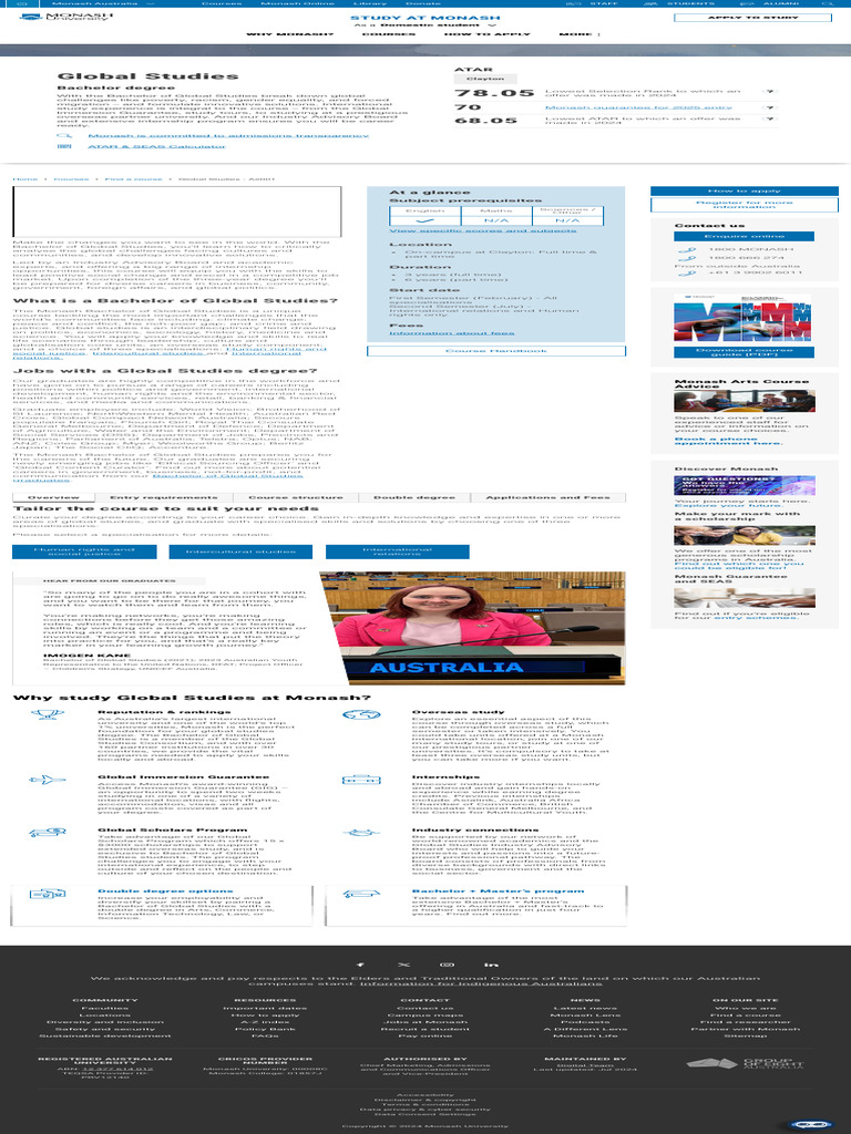 Monash Bachelor of Global Studies Overview | PDF | Australia