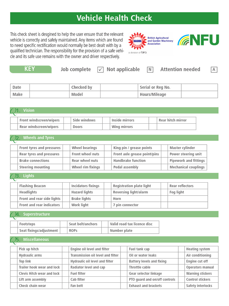 Vehicle Maintenance Check Sheet | PDF | Motor Vehicle | Vehicles