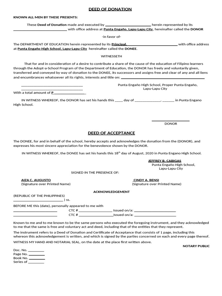 Deed of Donation for Education Support | PDF | Private Law | Real ...
