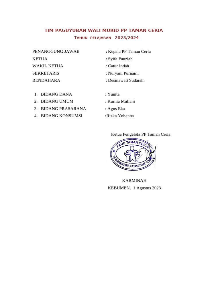 Daftar Pengurus Paguyuban 2023 | PDF | Agama & Spiritualitas