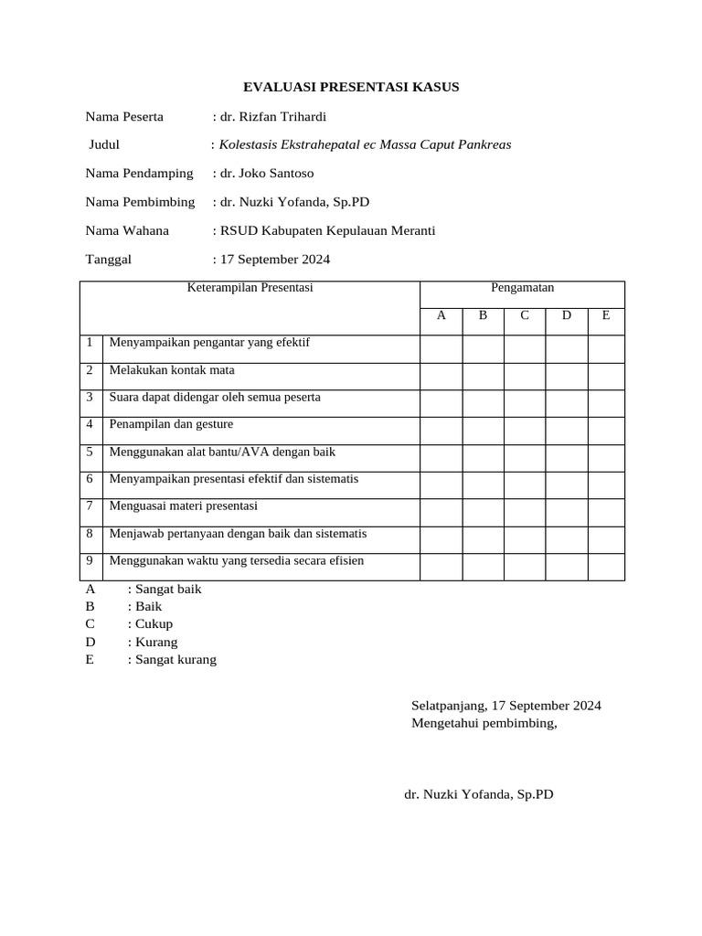 Evaluasi Presentasi Kasus | PDF | Seni & Disiplin Bahasa | Kajian Bahasa Asing