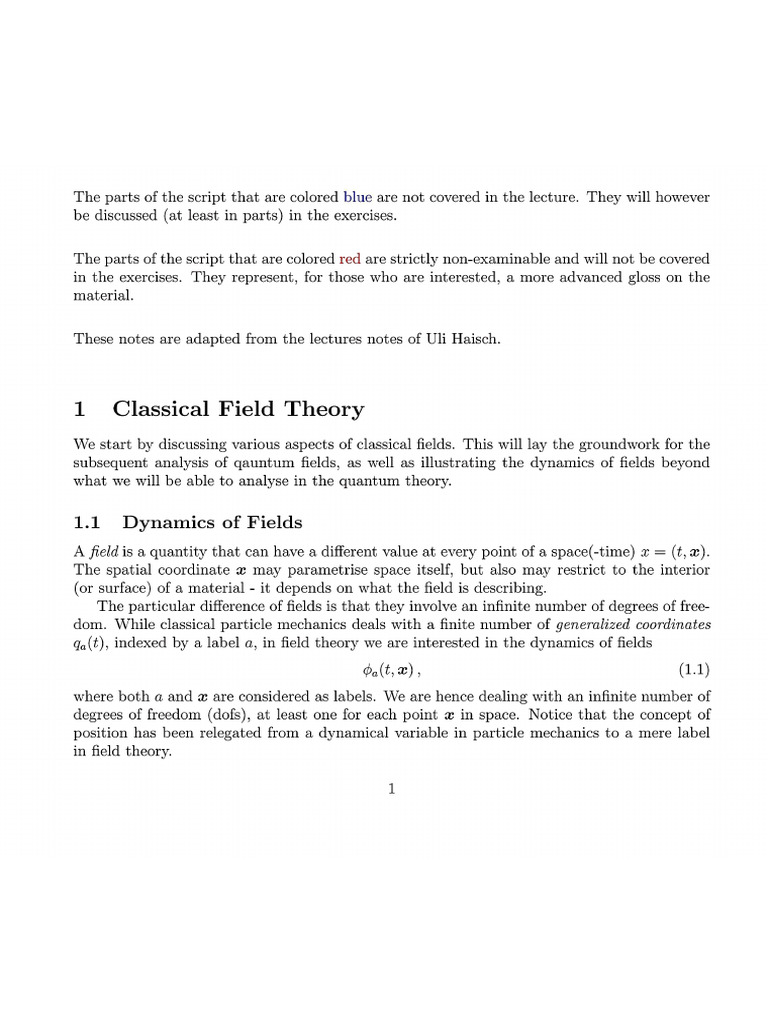 Classical Field Theory 1 | PDF