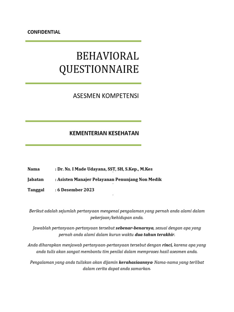 Behavioral Questionnaire - Kementerian Kesehatan Ri | PDF
