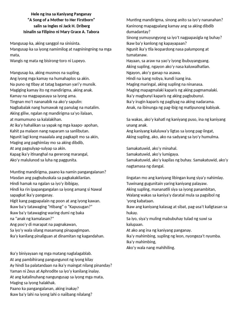 Hele NG Ina Sa Kaniyang Panganay | PDF