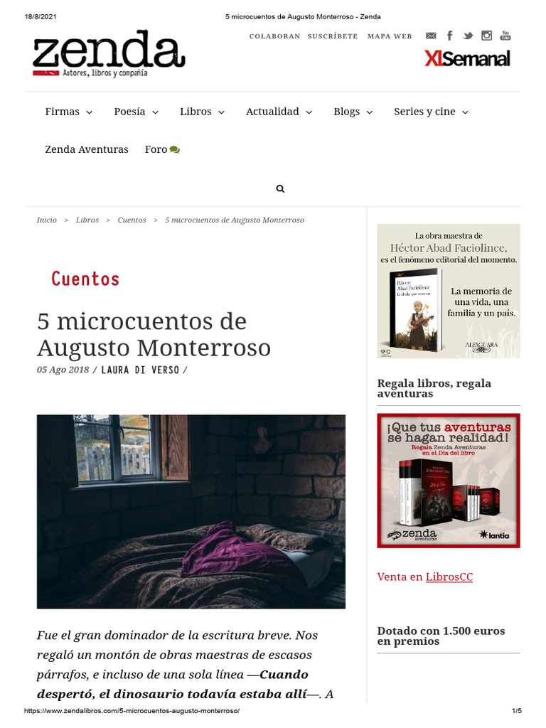 5 Microcuentos de Augusto Monterroso - Zenda | PDF | Cookie HTTP