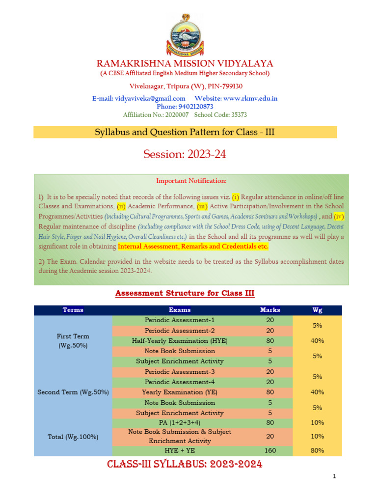 Class-3-Compiled-syllabus-and-QP-2023-24 | PDF | Adverb | Languages