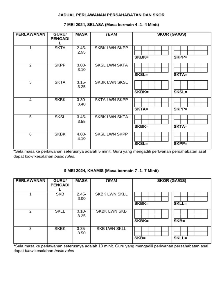 Jadwal Pertandingan Persahabatan 2024 | PDF