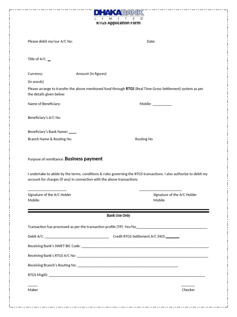 RTGS Client Application Form Habib Ent | PDF