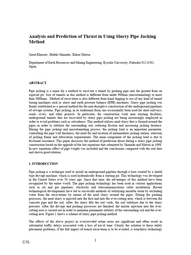 2002 Analysis and Prediction of Thrust in Using Slurry Pipe Jacking Method | PDF | Friction | Force