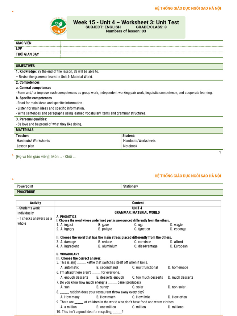 Week 17. Review. Worksheet 1. LP | PDF | Organic Foods | Recycling